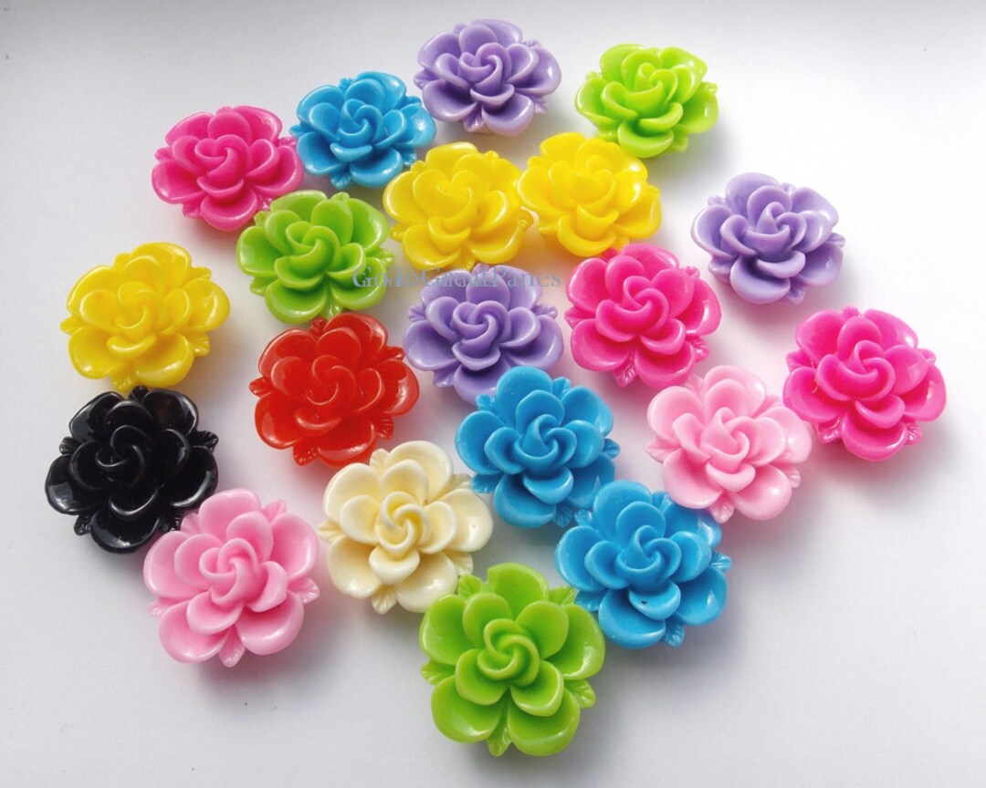 18 Cabs 19mm Assorted Resin Roses, Spring Flowers Cabochon, 19 Mm ...
