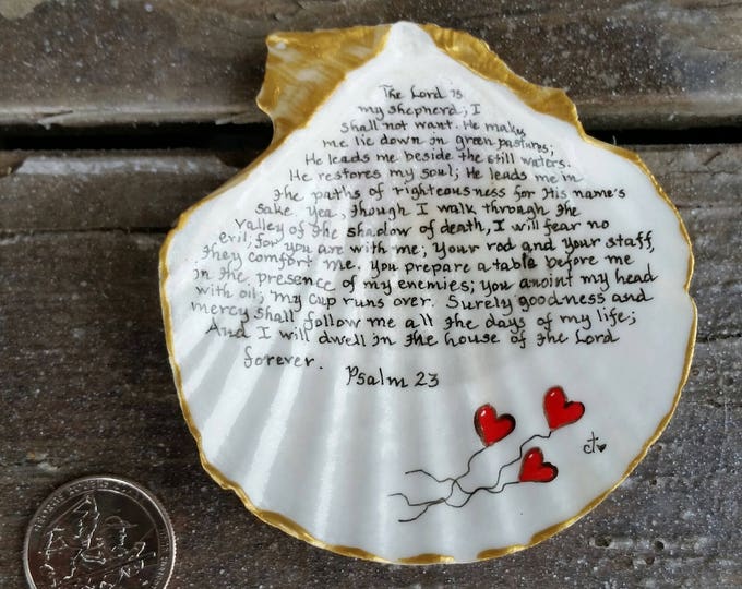 Large 3 Inch Painted Seashell With Psalm 23 Christian Art Personalized ...