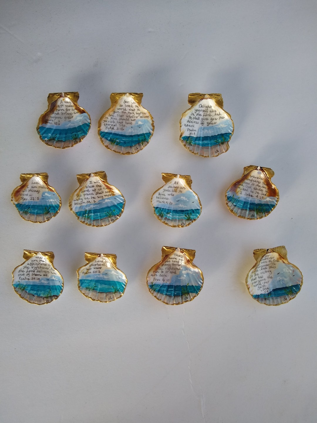 Ten Handpainted Scallop Shells With Scripture Beach Scene Ships Free in ...