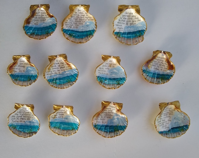 Ten Handpainted Scallop Shells With Scripture Beach Scene Ships Free in ...
