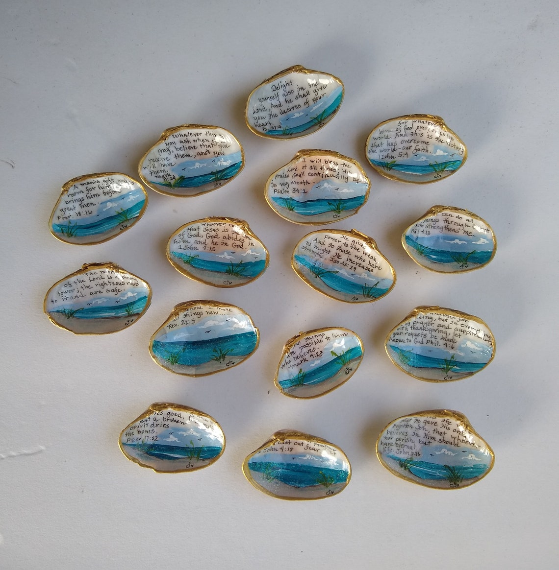 15 Hand-painted Butterfly Clam Seashells Beach Scenes With Scriptures ...