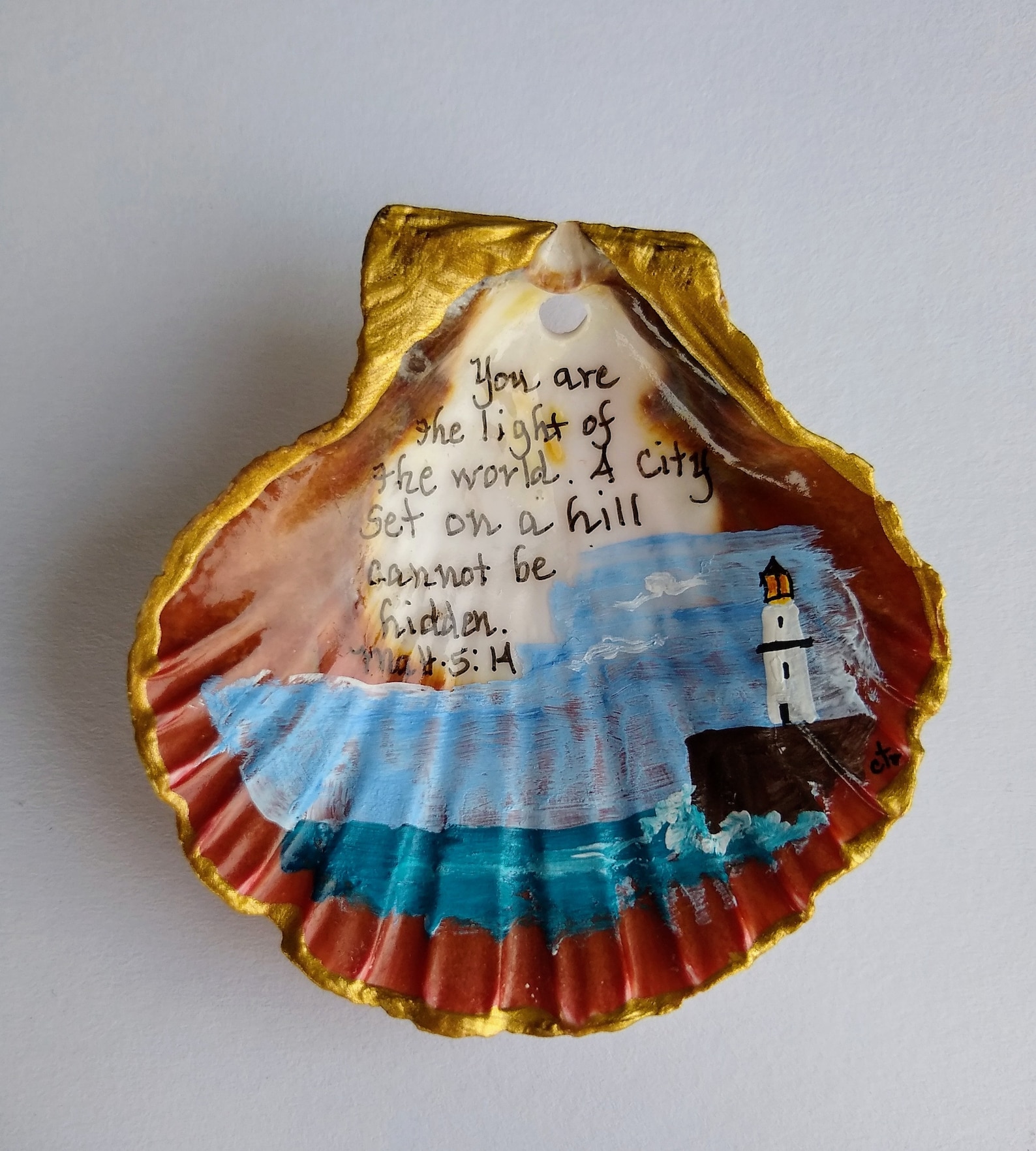 Set of 4 Painted Shells With Scripture Lighthouse Painting | Etsy
