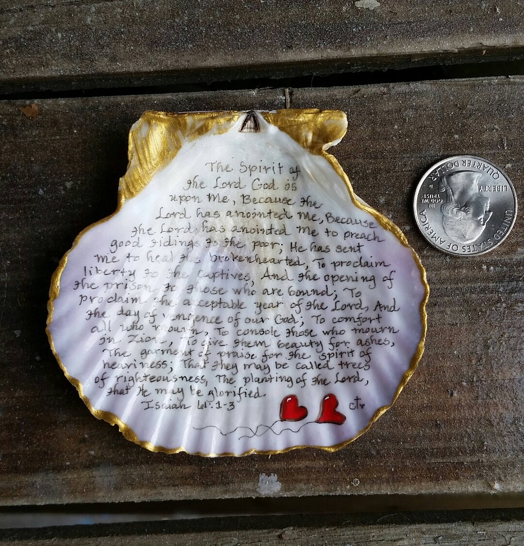 Large 3-inch Painted Seashell With Isaiah 61 :1-3 Christian Art ...