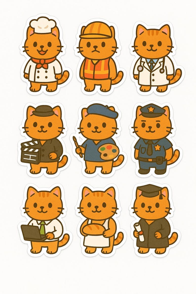 Printable Cat Sticker | Cute Digital Cat Sticker Sheet | Kawaii Cat ...