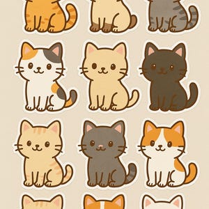 Printable Cat Sticker | Cute Digital Cat Sticker Sheet | Kawaii Cat ...