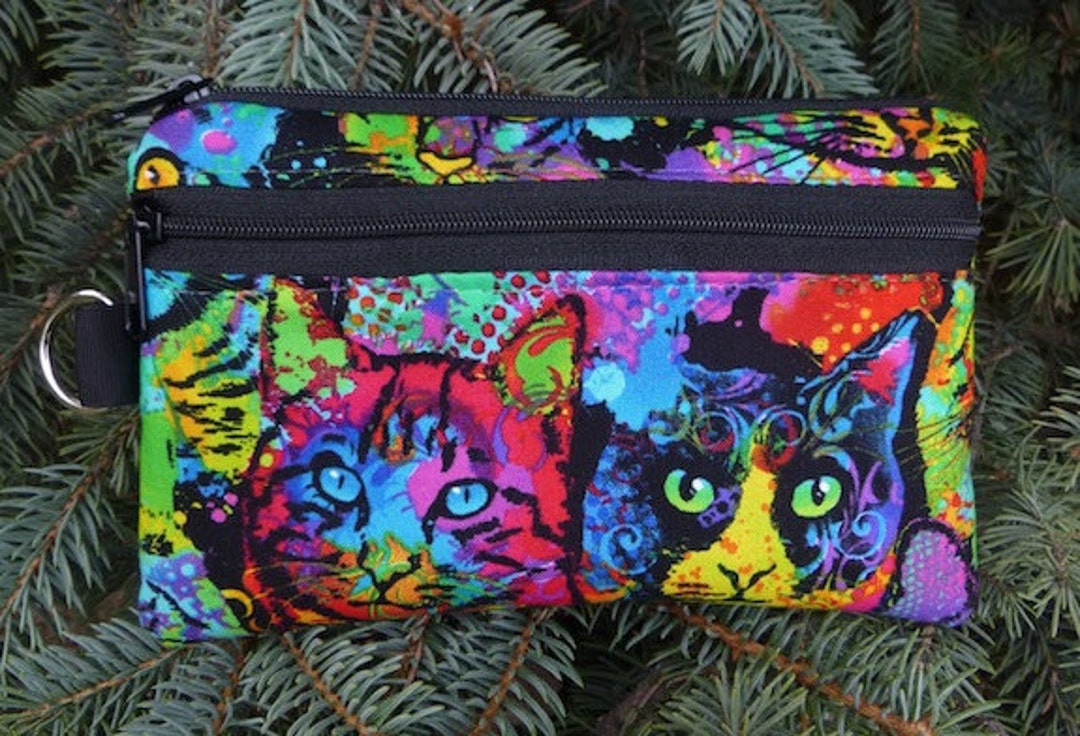 Cat Mini Wallet, Purse Organizer, Wristlet, Phone Wallet, Painted Cats ...