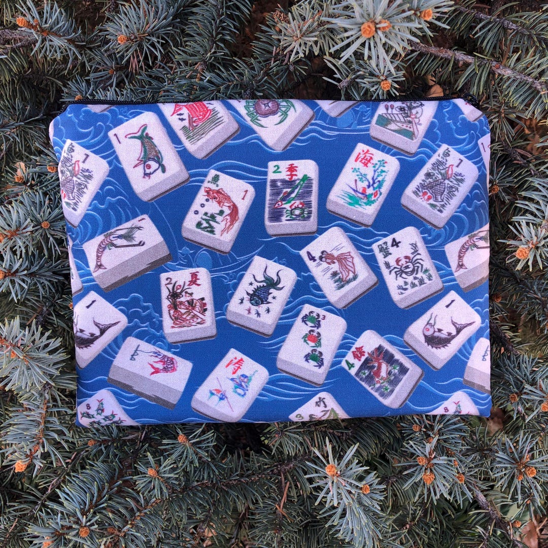 Ocean Mahjong Card Pouch With Zippered Inner Pocket for Coins, Sea Life ...
