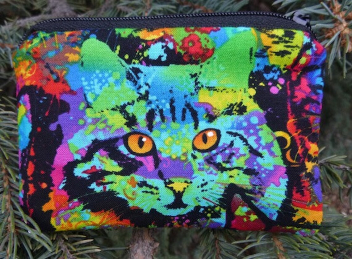Colorful Cat Coin Purse or Use for Credit Cards Stitch - Etsy