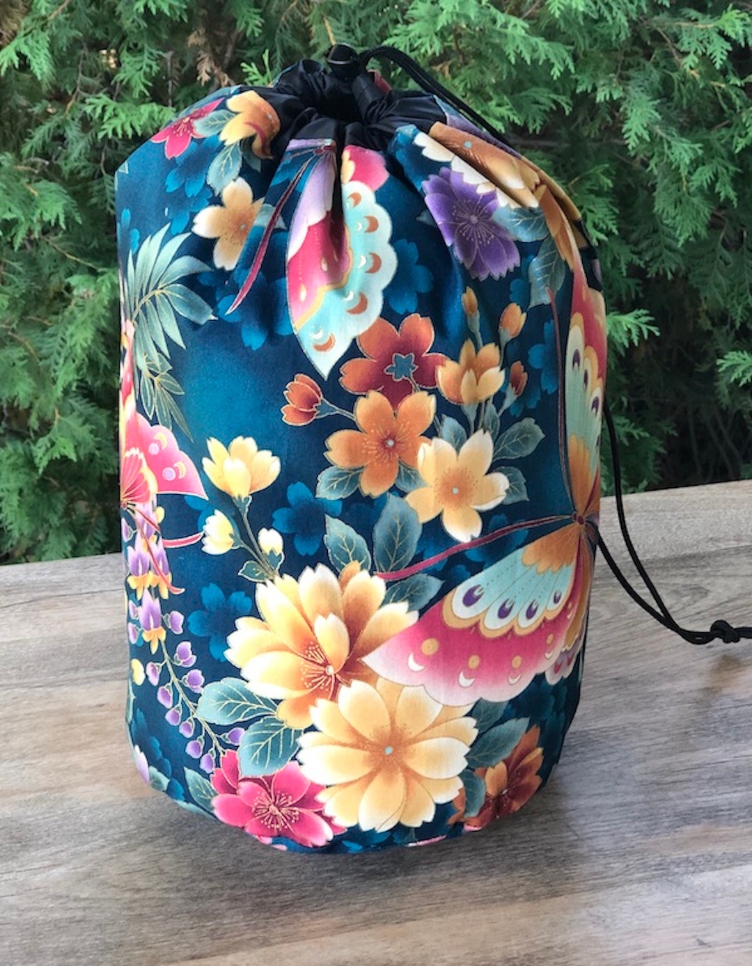 Japanese Drawstring Bag, WIP Bag, Large Knitting Project Bag, Japanese ...