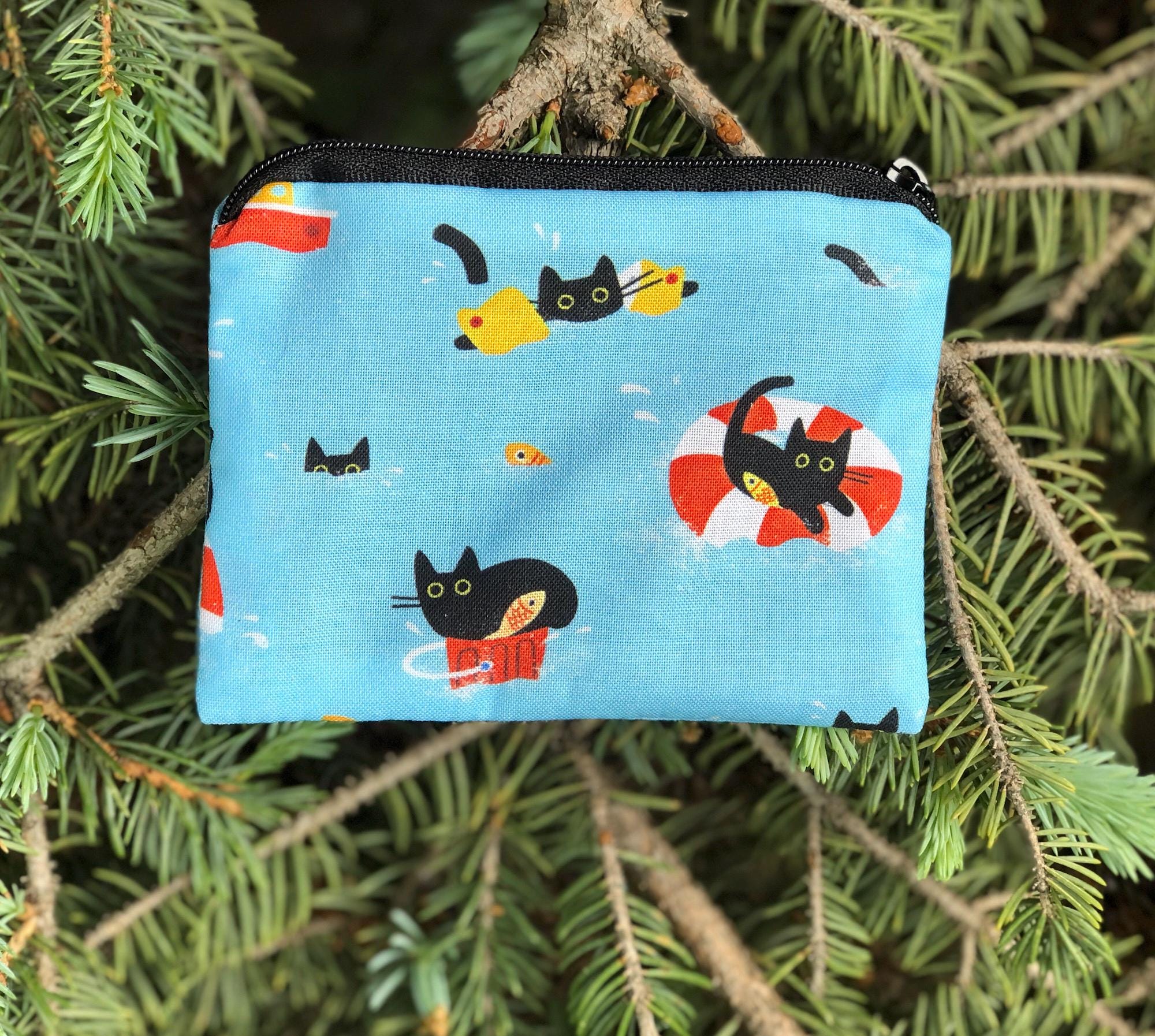 Black Cat Coin Purse, Credit Card Pouch, Stitch Marker Pouch, Reusable ...