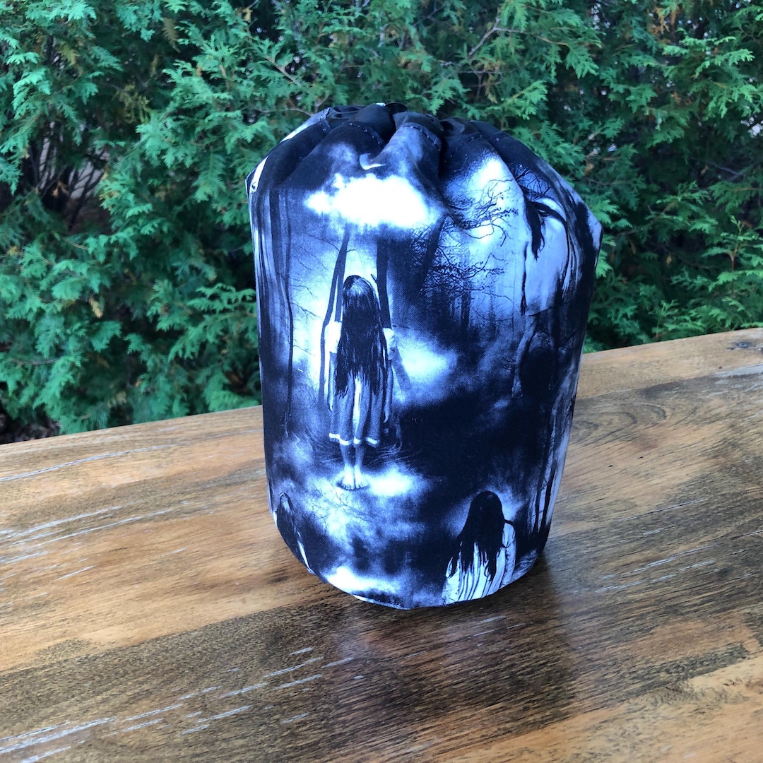 Spooky Knitting or Crochet Round Drawstring Project Bag, WIP Bag ...