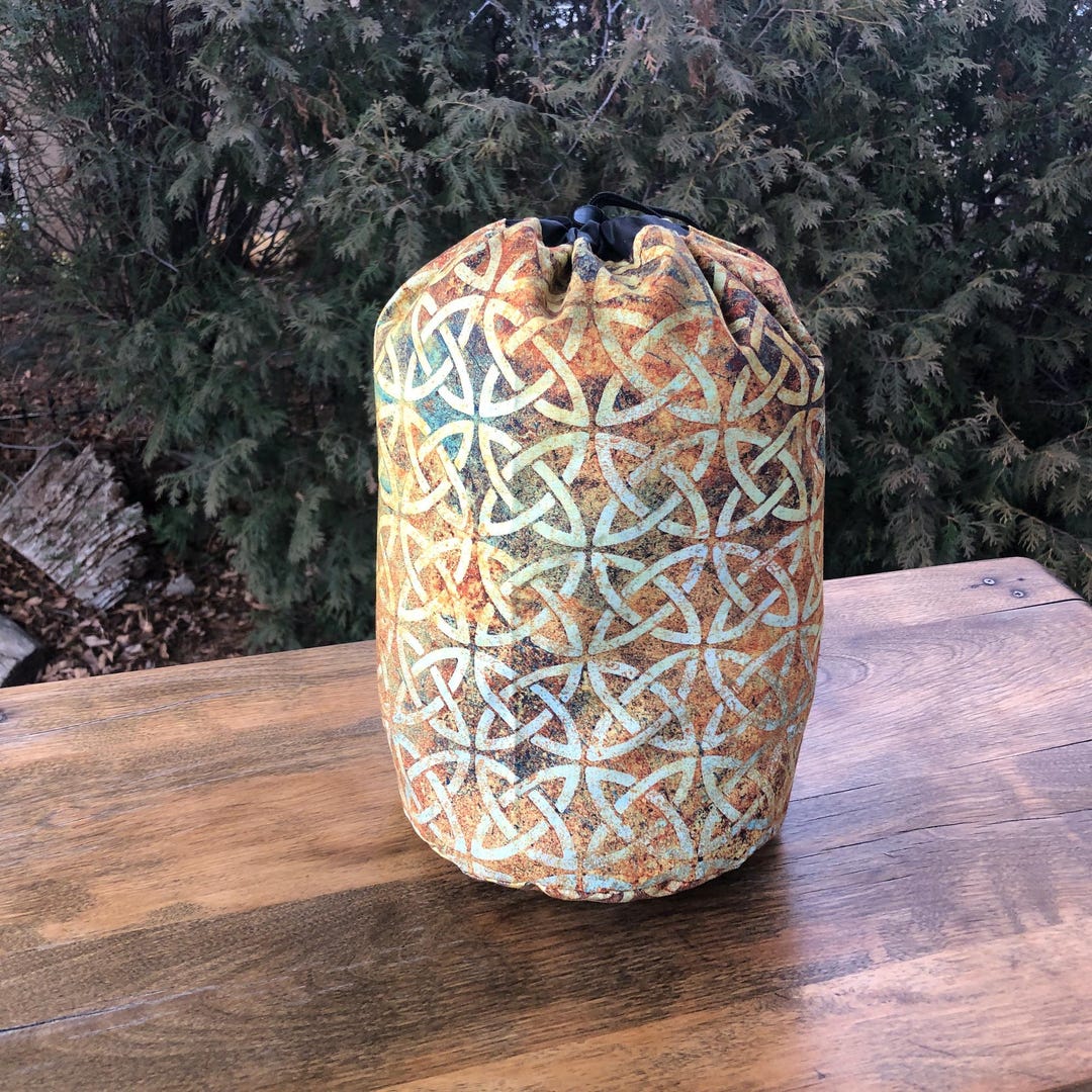 Gold Woven Celtic Knots Drawstring Bag, WIP Bag, Large Knitting Project ...