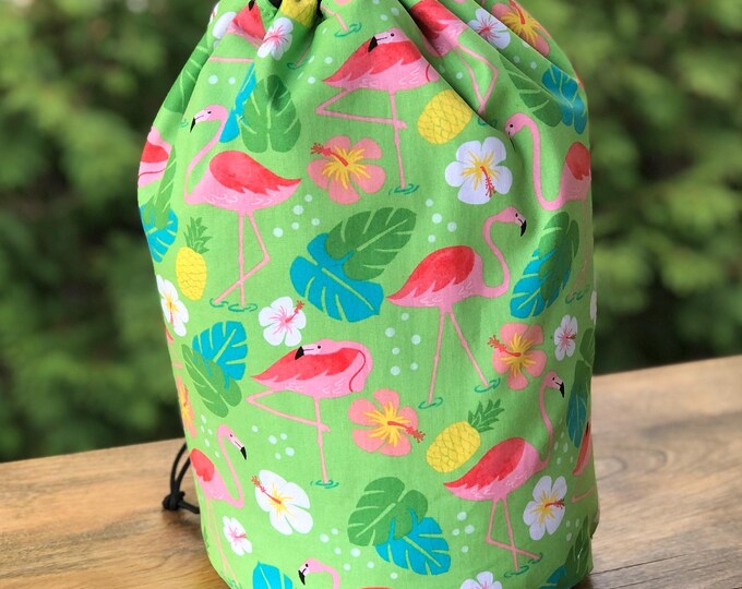 Flamingo Drawstring Bag, WIP Bag, Large Knitting Project Bag, Crochet ...