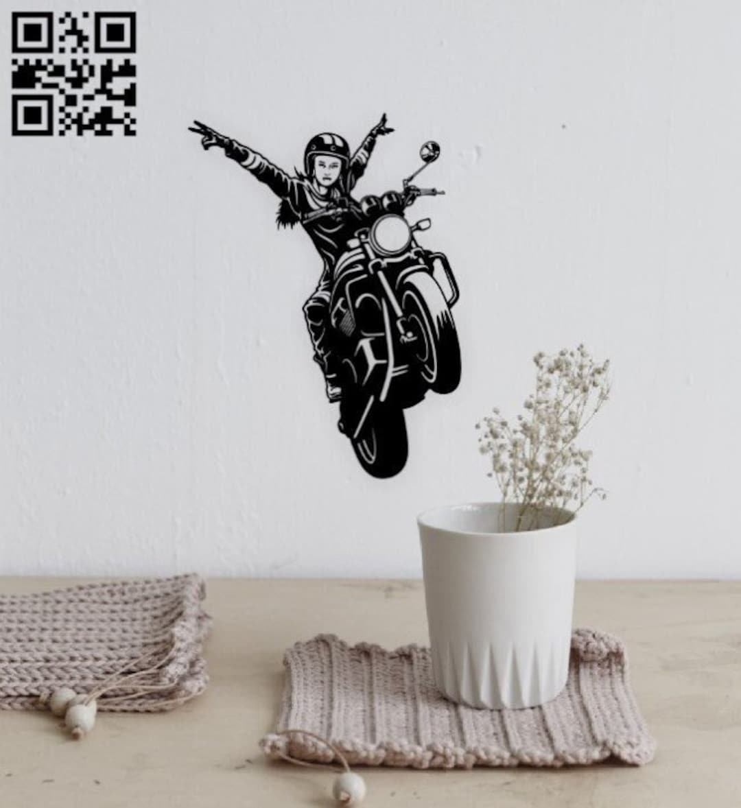 Girl With Motor Wall Art Decor Vector Drawing File for Laser Cutting ...