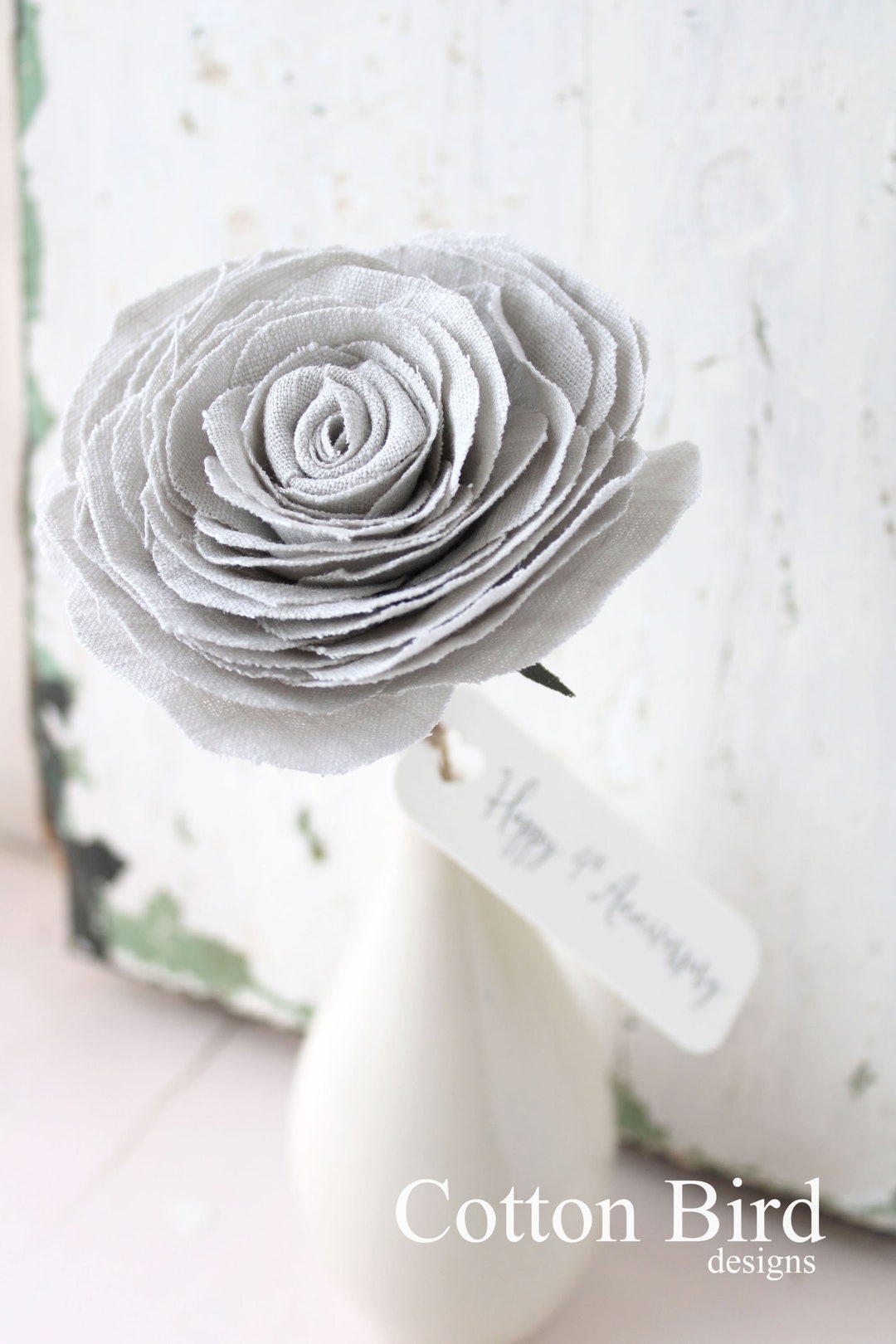 4th Anniversary Silver Grey Linen Rose With, Gift Her, Wife, Girlfriend ...