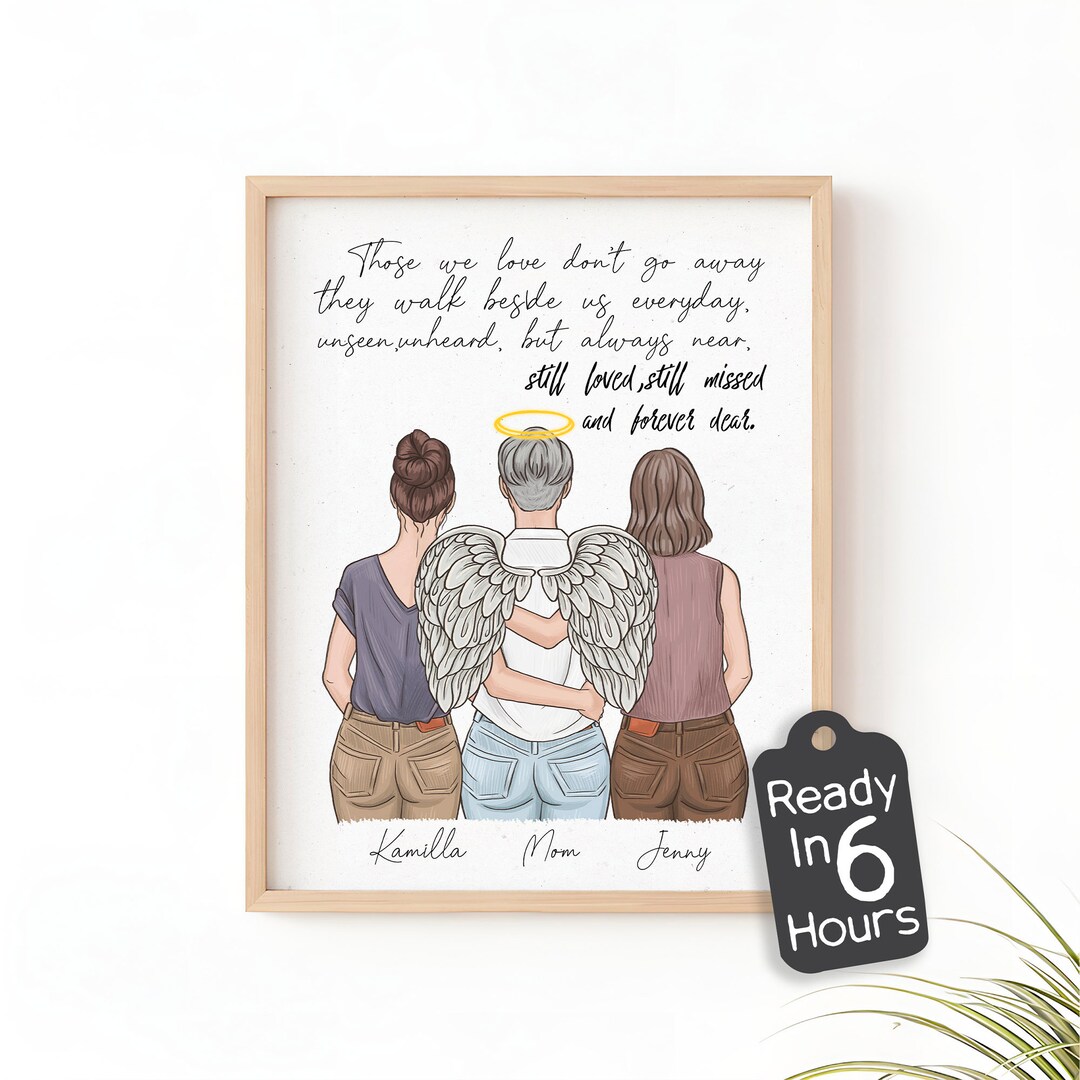 Personalized Memorial Angel Family Portrait, Remembrance Gift, Loss of ...