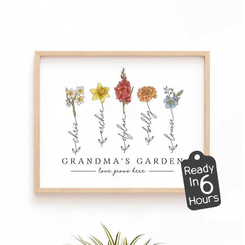 Custom Grandma's Garden Birth Flower Family Art | Personalized Nana’s ...