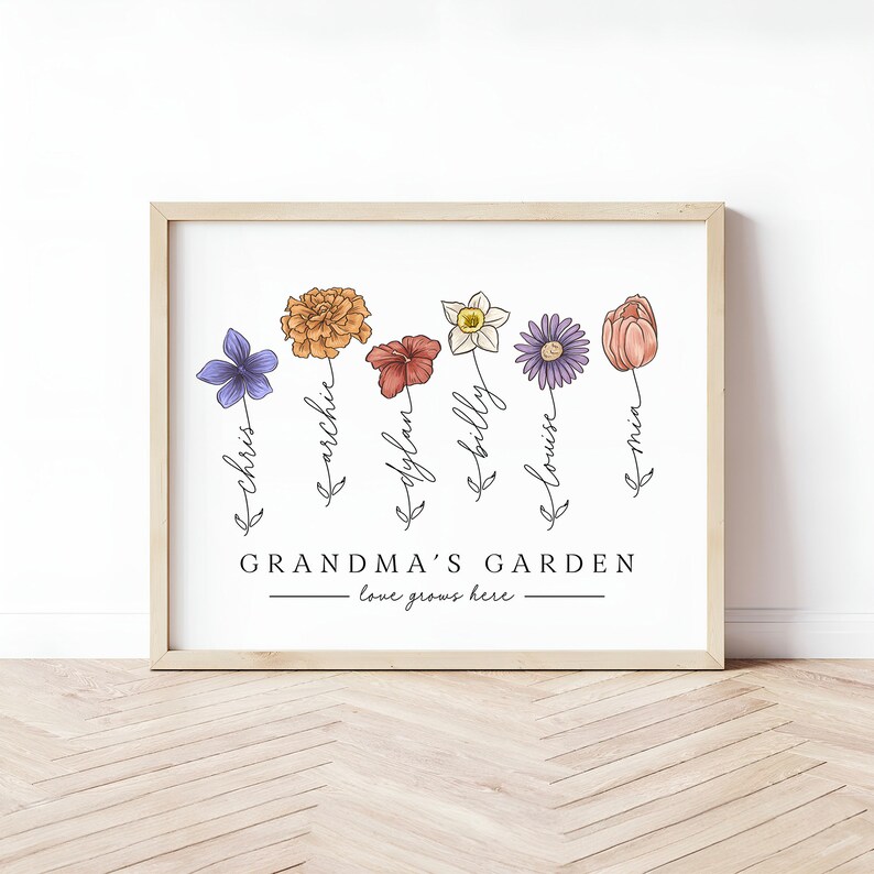 Custom Grandma's Garden Birth Flower Family Art | Personalized Nana’s ...