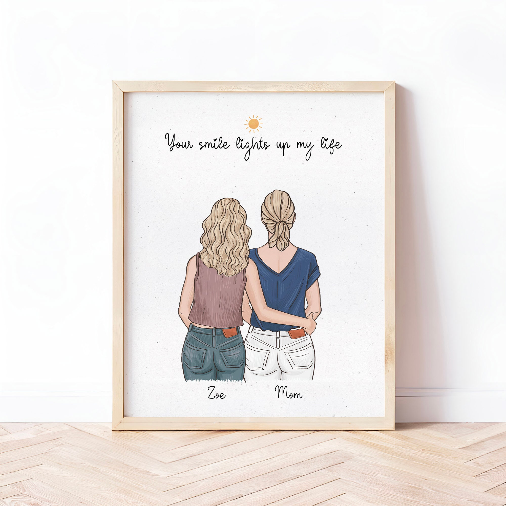 Custom Mother-daughter Art & Personalized Print Hand-drawn Unique Gifts ...