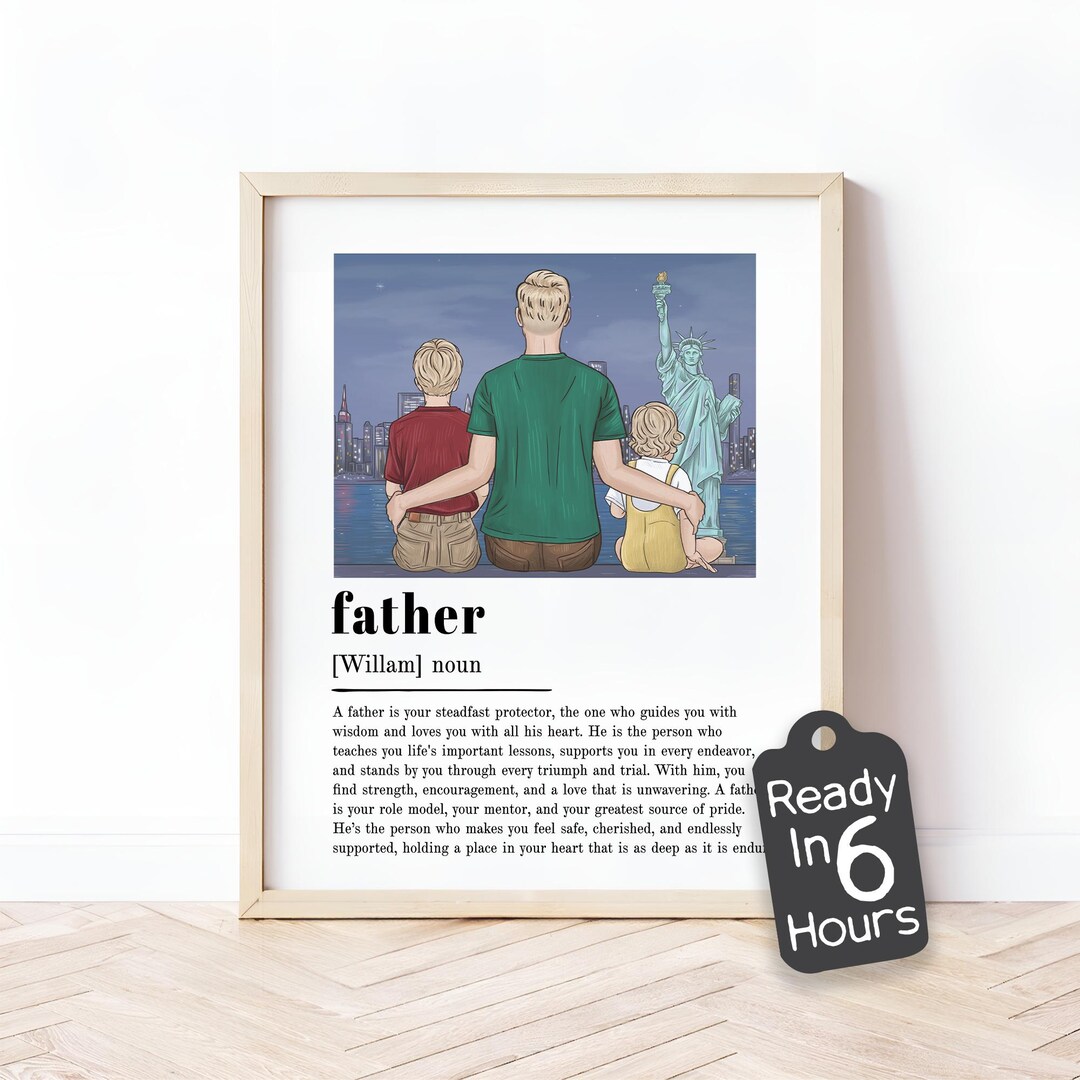 Definition Dad & Child Personalized Illustration, Custom Father Kids ...