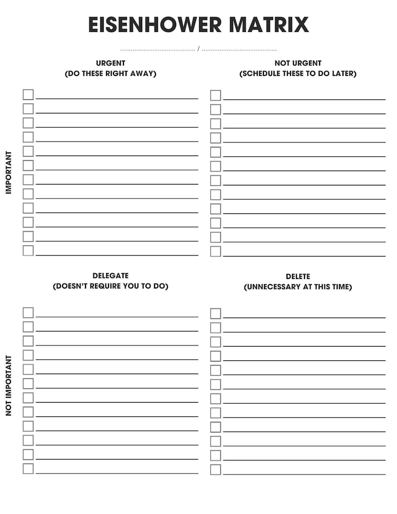 PDF Eisenhower Matrix to Do List Checklist - Etsy