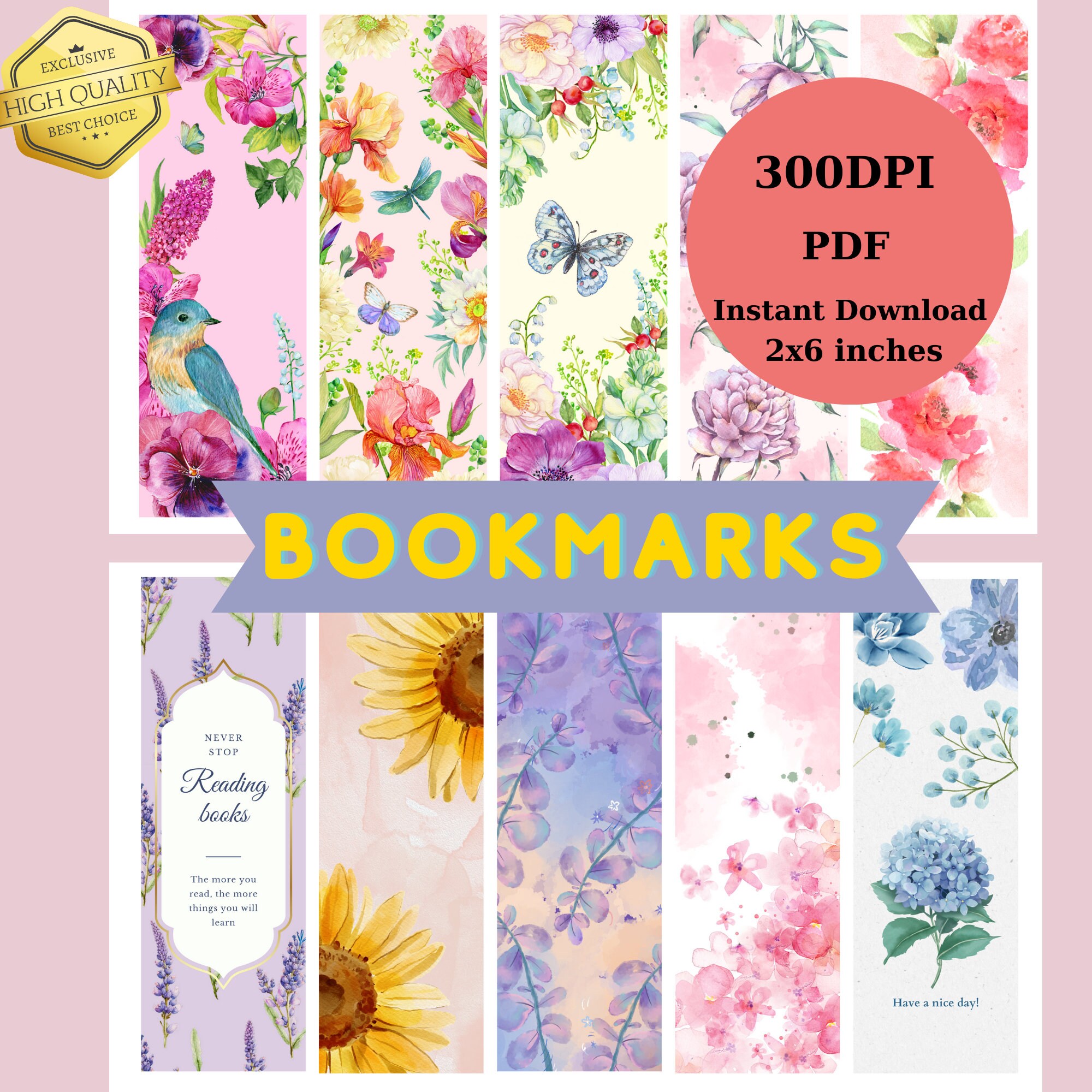 Watercolor Bookmarksbookmarkwathercolor Bookmarkbookmark Setprintable ...