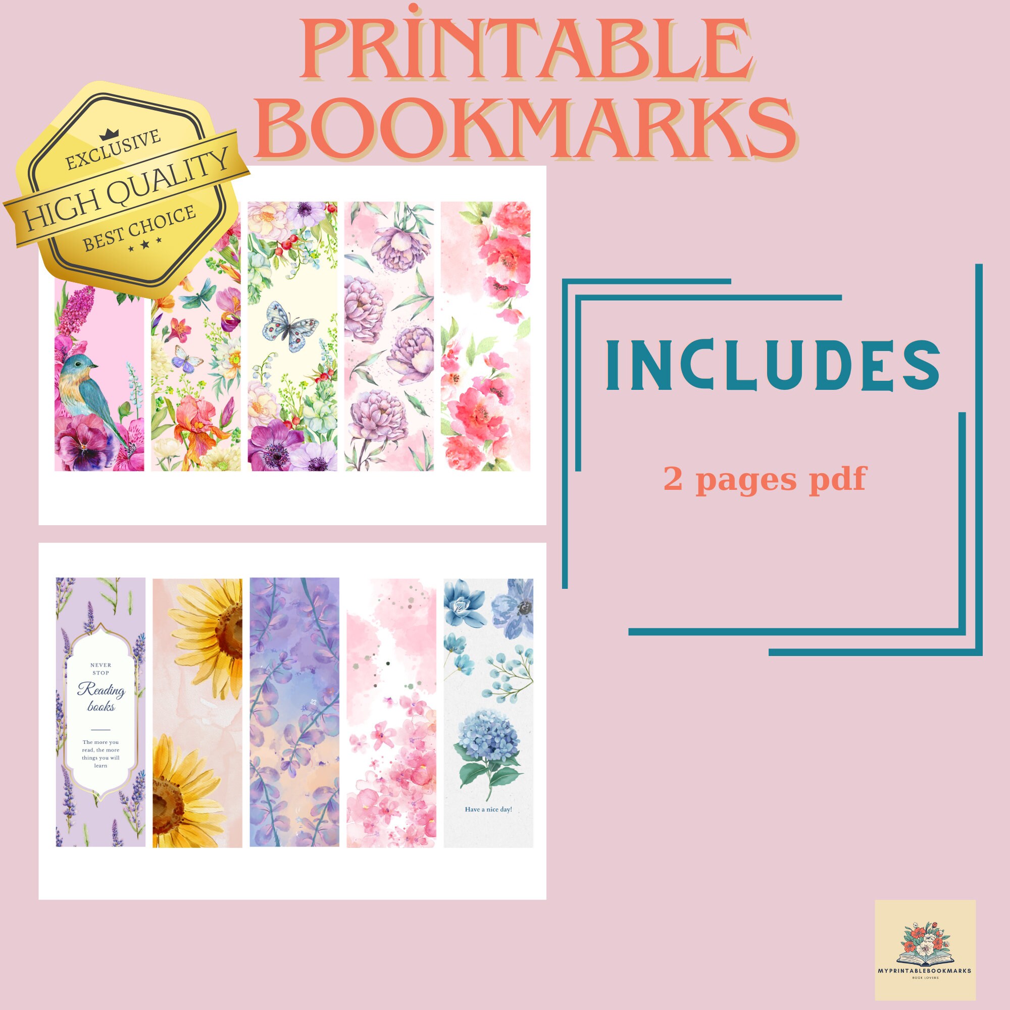 Watercolor Bookmarksbookmarkwathercolor Bookmarkbookmark Setprintable ...