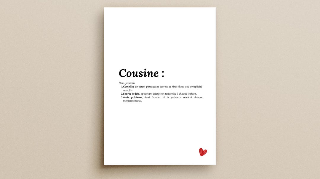 Affiche Murale Cousine Définition Poétique à Imprimer - Etsy