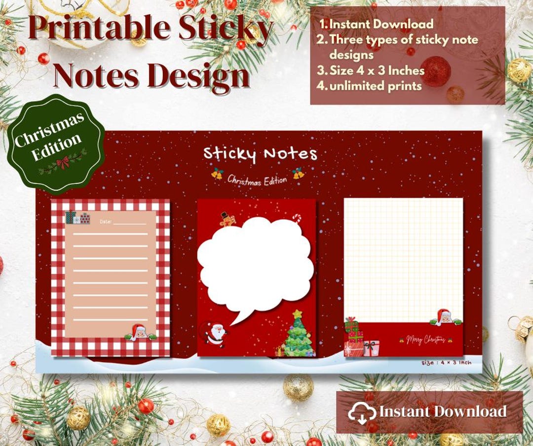 DIGITAL and Printable Notepads Christmas Edition Printable Sticky Notes ...