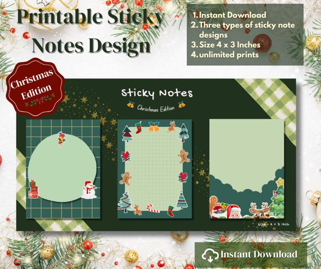DIGITAL and Printable Notepads Christmas Edition Printable Sticky Notes ...