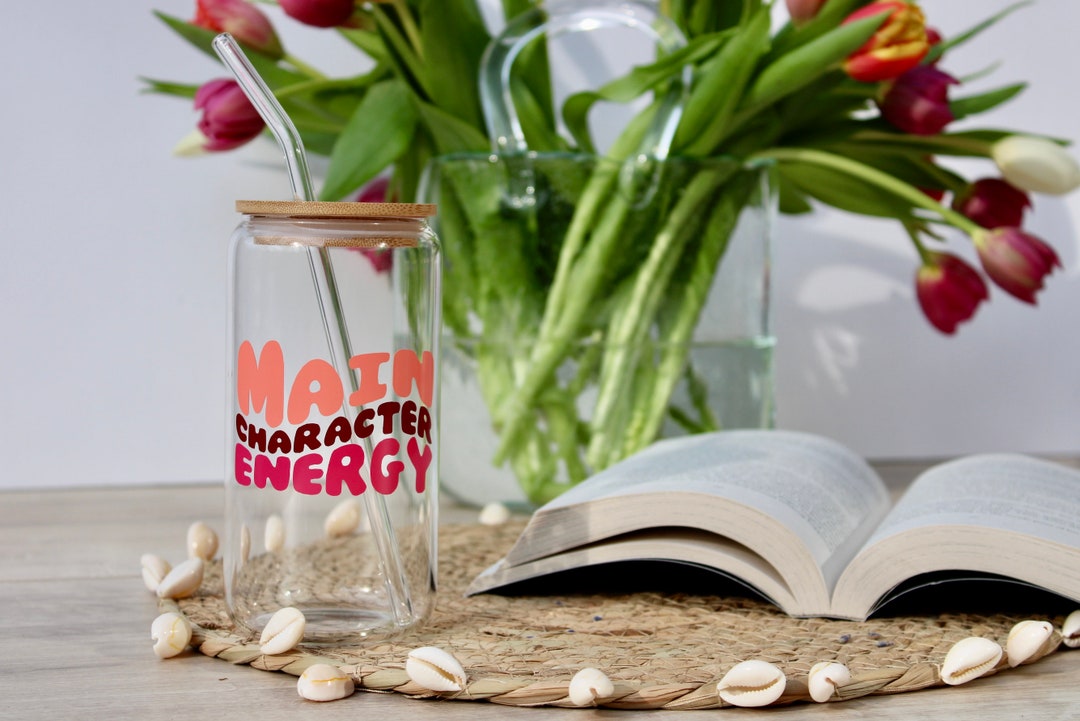 Main Character Energy Cup, Main Character Energy Glass Cup With Bamboo ...