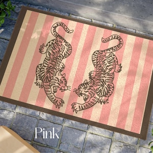 Vintage Tiger Welcome Mat Gift Idea for Homeowner Front Door Decoration ...