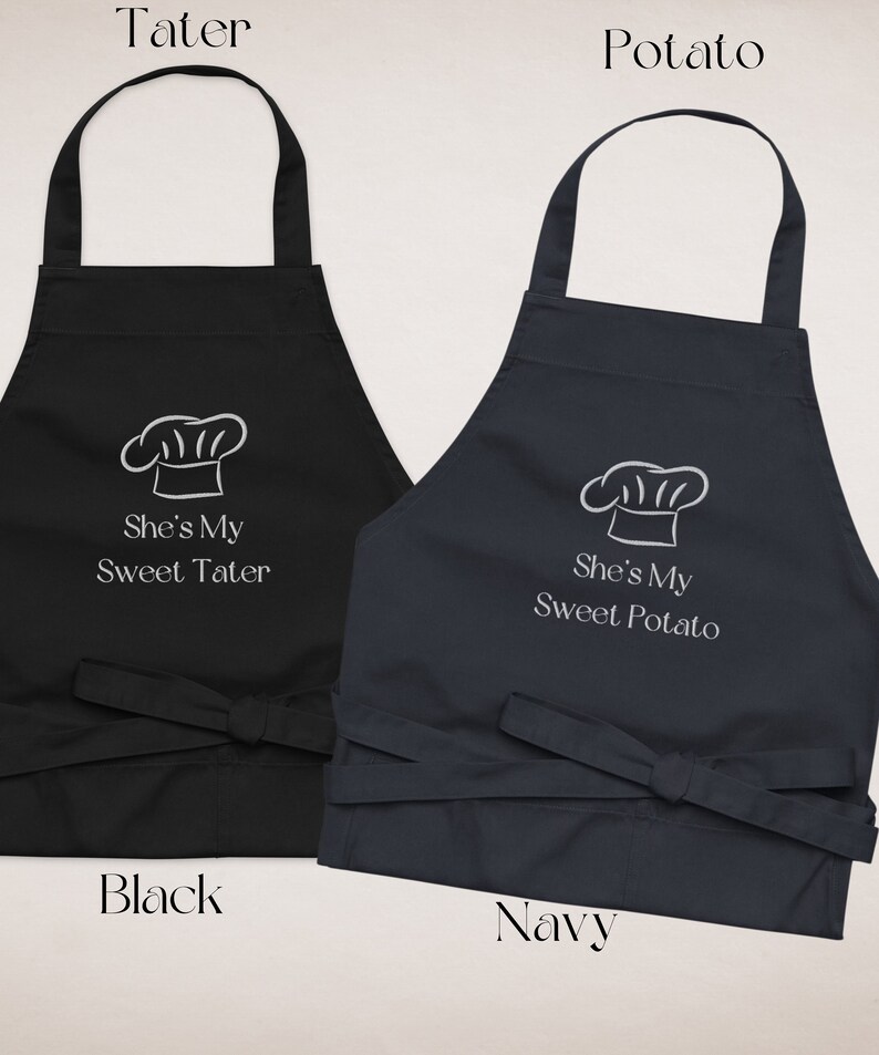 Funny Custom Organic Cotton Couple Apron Gift for Cooks Matching Embroidered Mr. and Mrs. Aprons ...