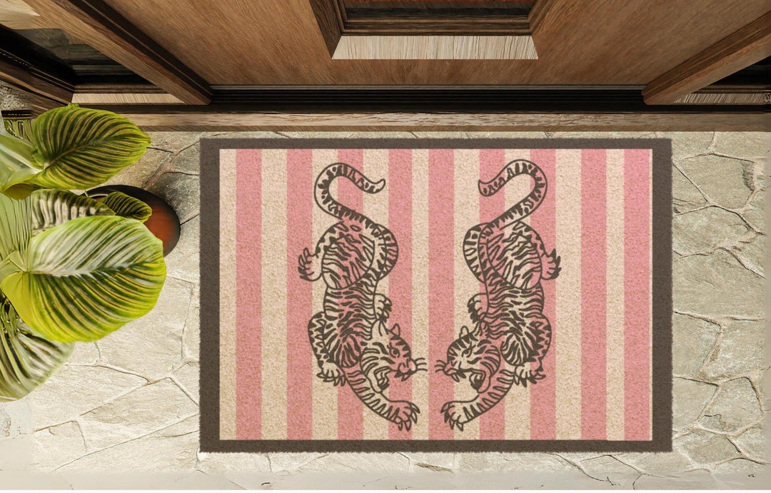 Vintage Tiger Welcome Mat Gift Idea for Homeowner Front Door Decoration ...