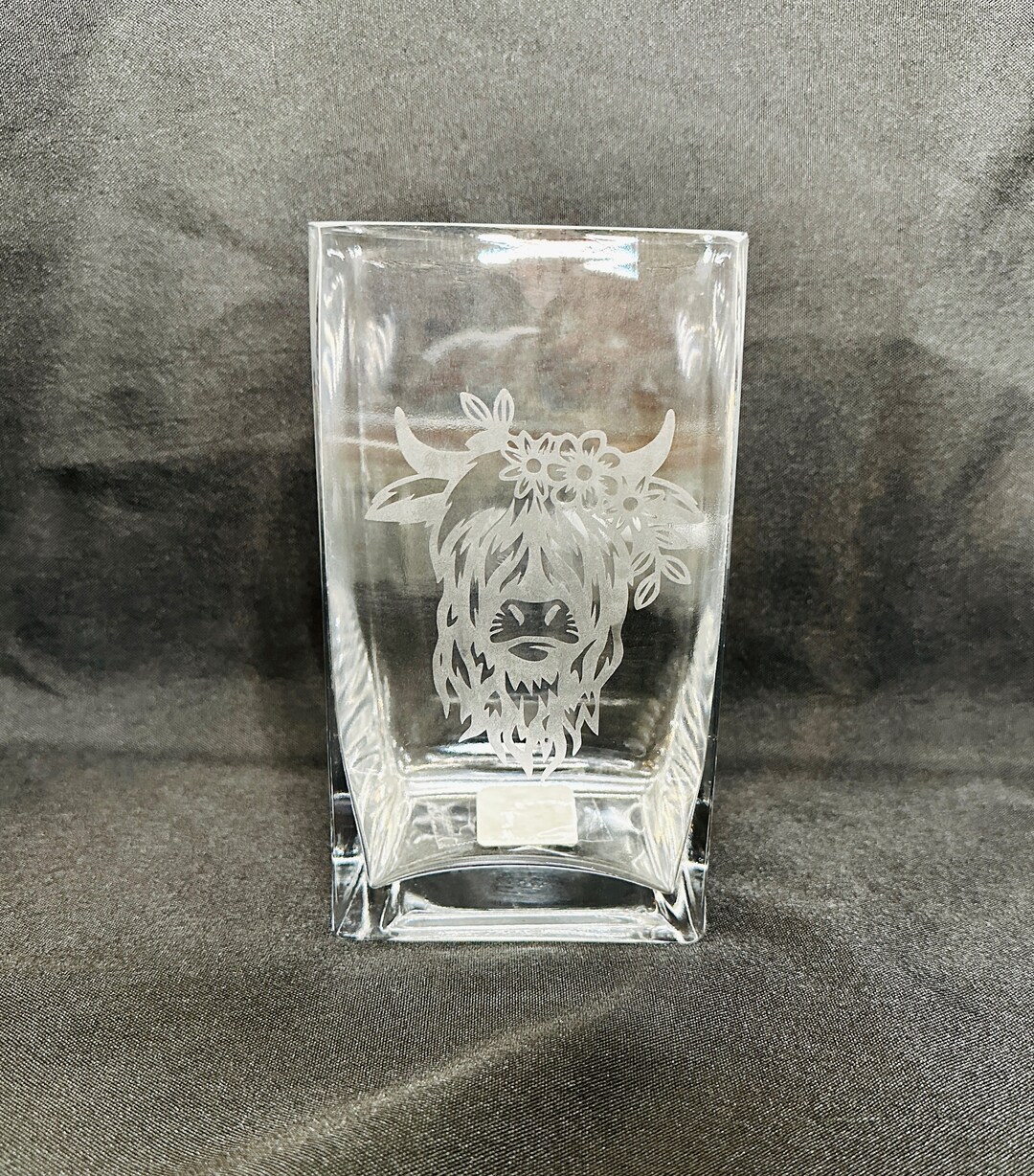 Etched Highland Cow Flower Vase - Etsy