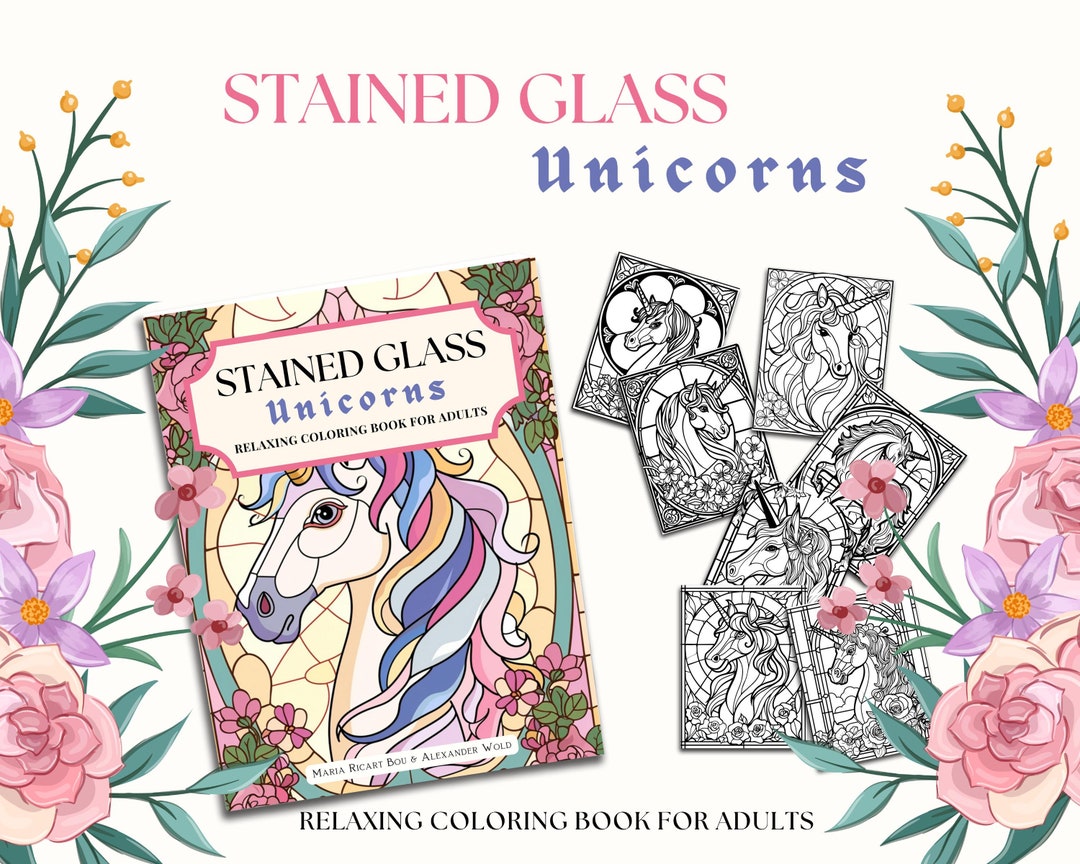 Stained Glass Unicorns Relaxing Coloring Book for Adults by Jovian ...
