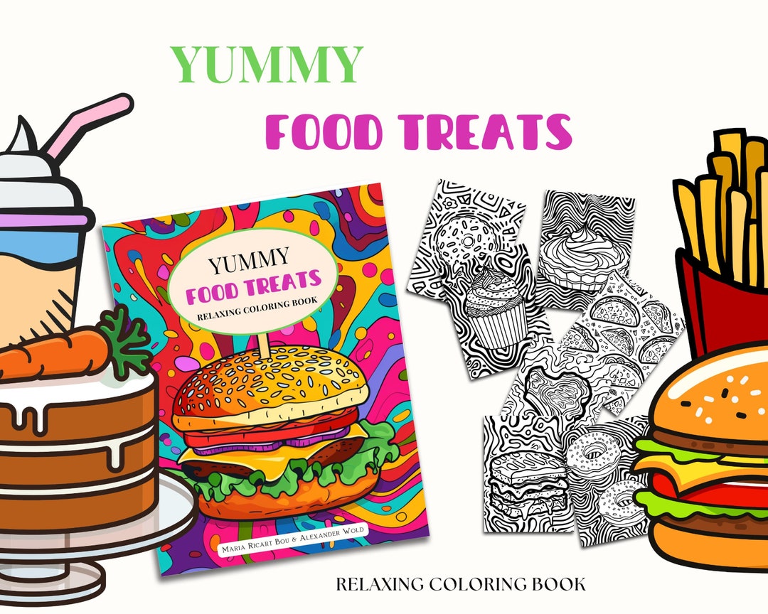 Yummy Food Treats Relaxing Coloring Book for Adults by Jovian - Adult ...