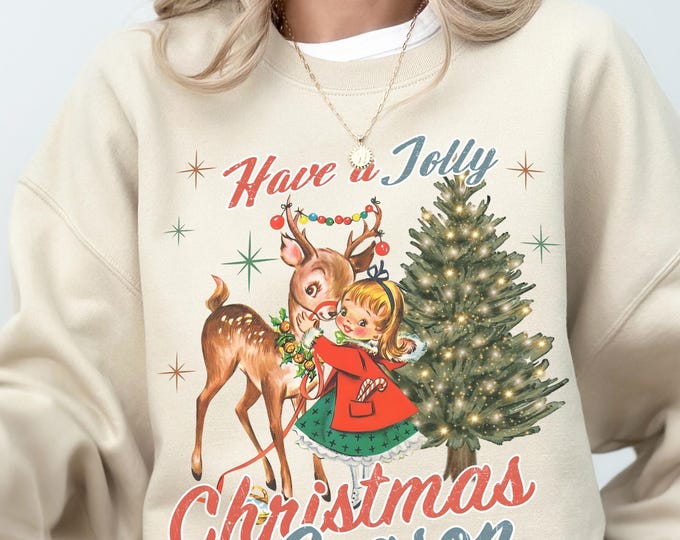 Vintage Christmas Girl and Reindeer Shirt, Retro Christmas Shirt, Retro ...