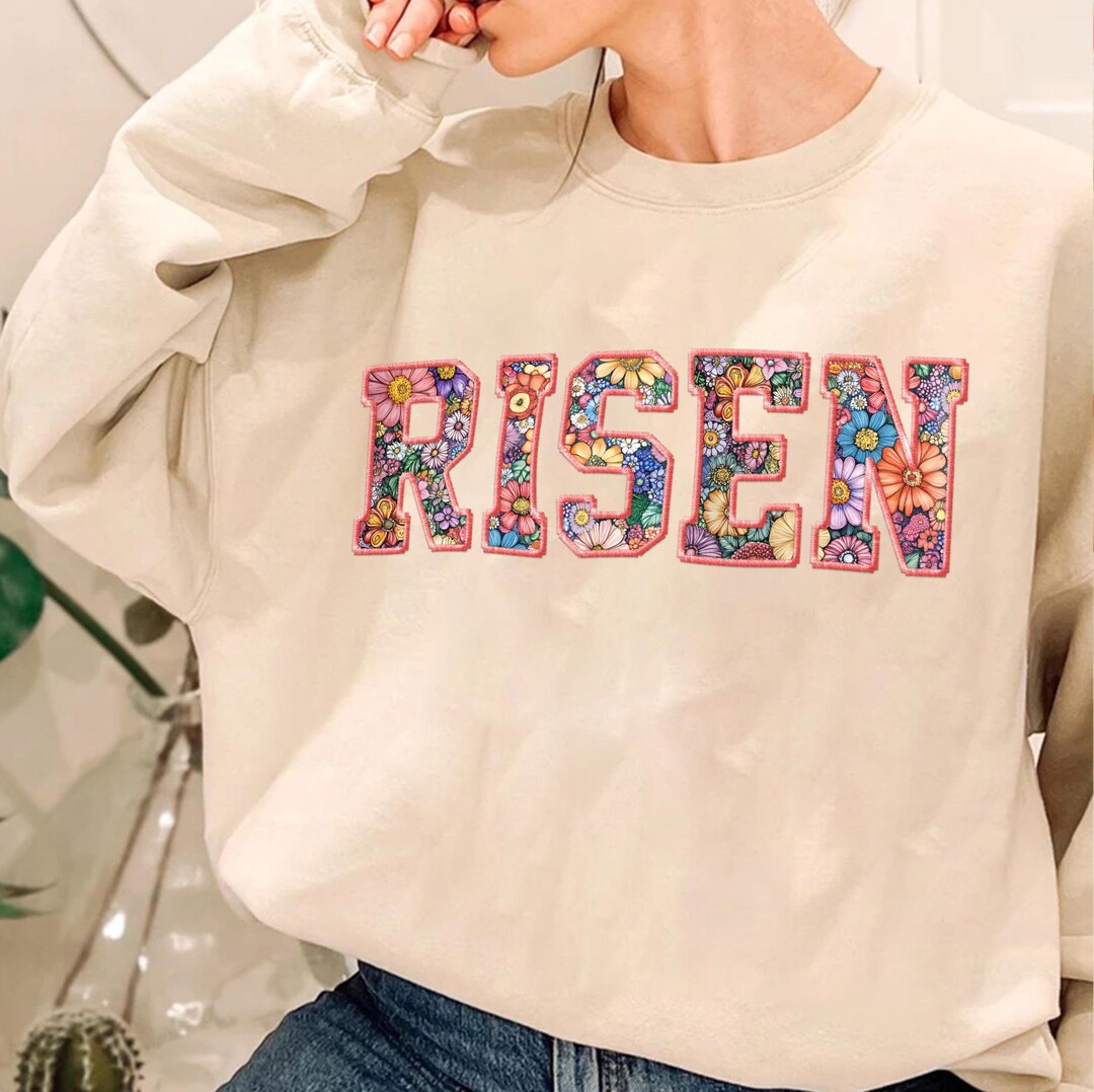 Risen Embroidery Design PNG Christian Easter Graphics, Floral ...