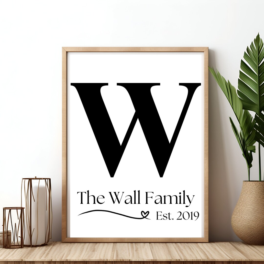 Personalized Family Name Print With Date and Small Heart, Monogram Wall ...