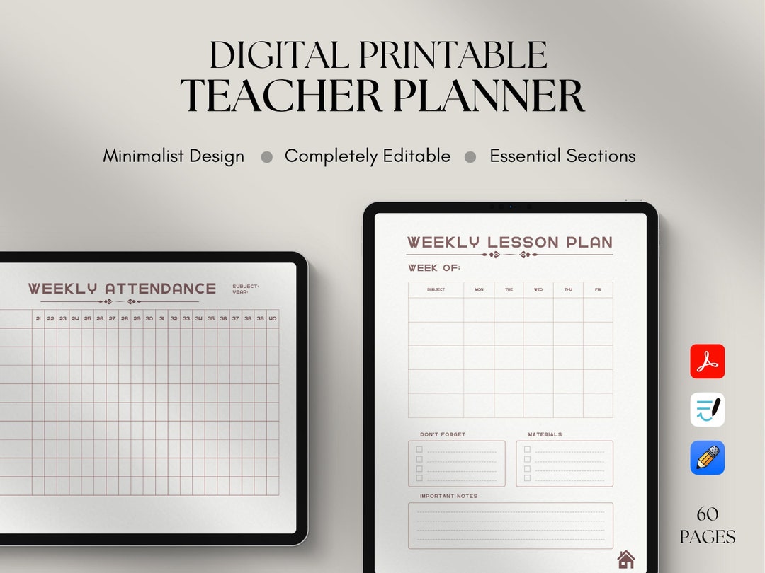 Digital Teacher Planner Simple Digital Planner School Planner Undated ...