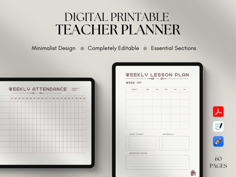Digital Teacher Planner Simple Digital Planner School Planner Undated ...