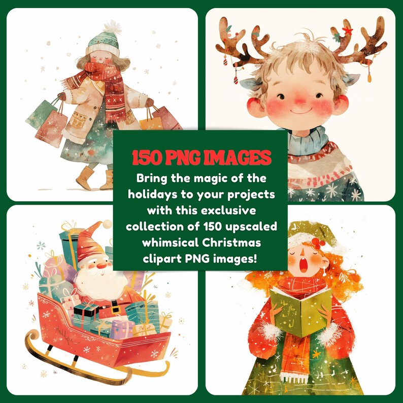 Whimsical Christmas Clipart PNG Images, Festive Holiday AI Art Bundle ...