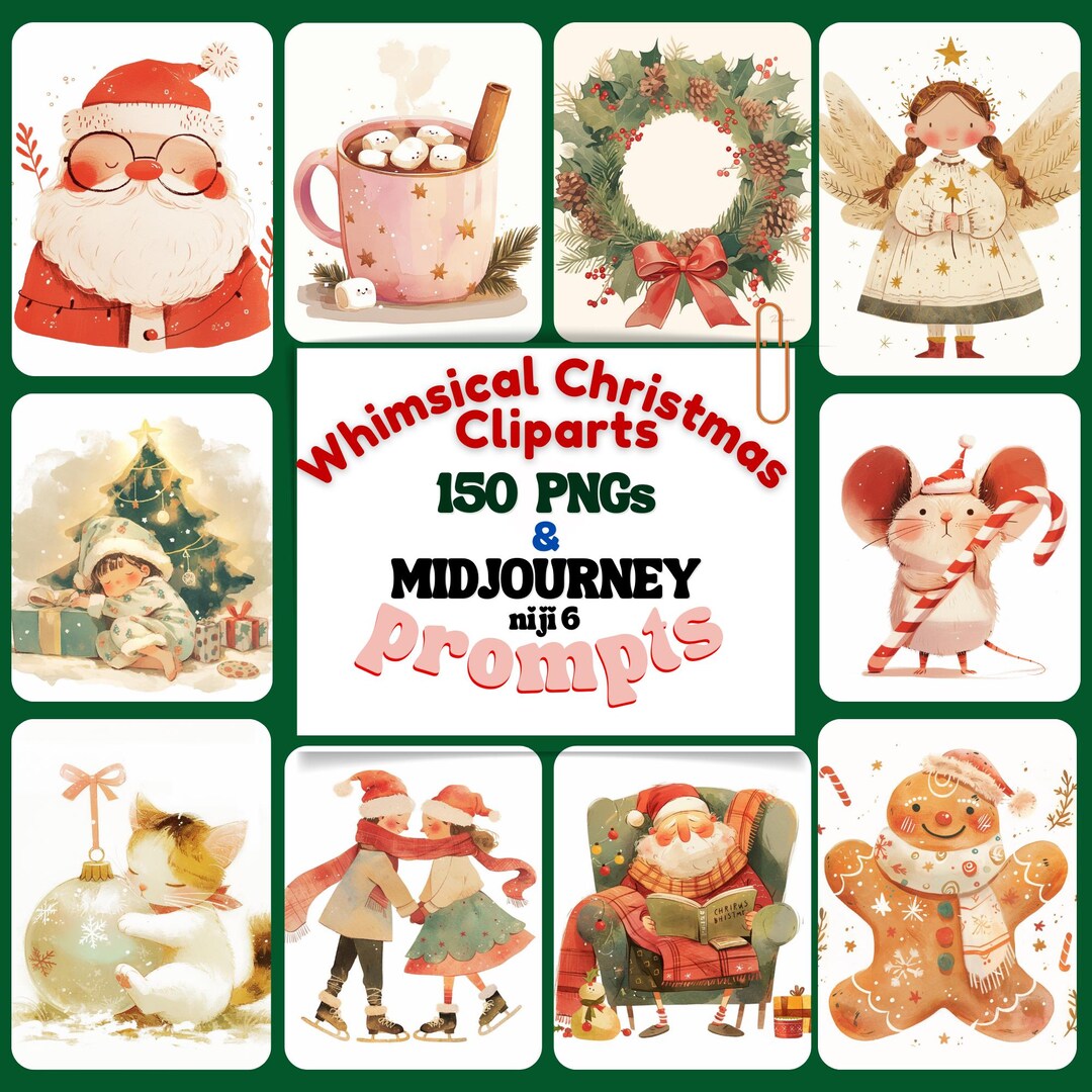 Whimsical Christmas Clipart PNG Images, Festive Holiday AI Art Bundle ...