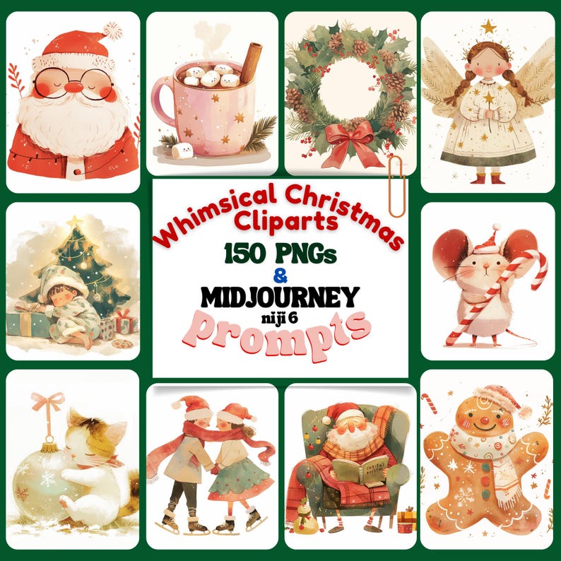 Whimsical Christmas Clipart PNG Images, Festive Holiday AI Art Bundle ...