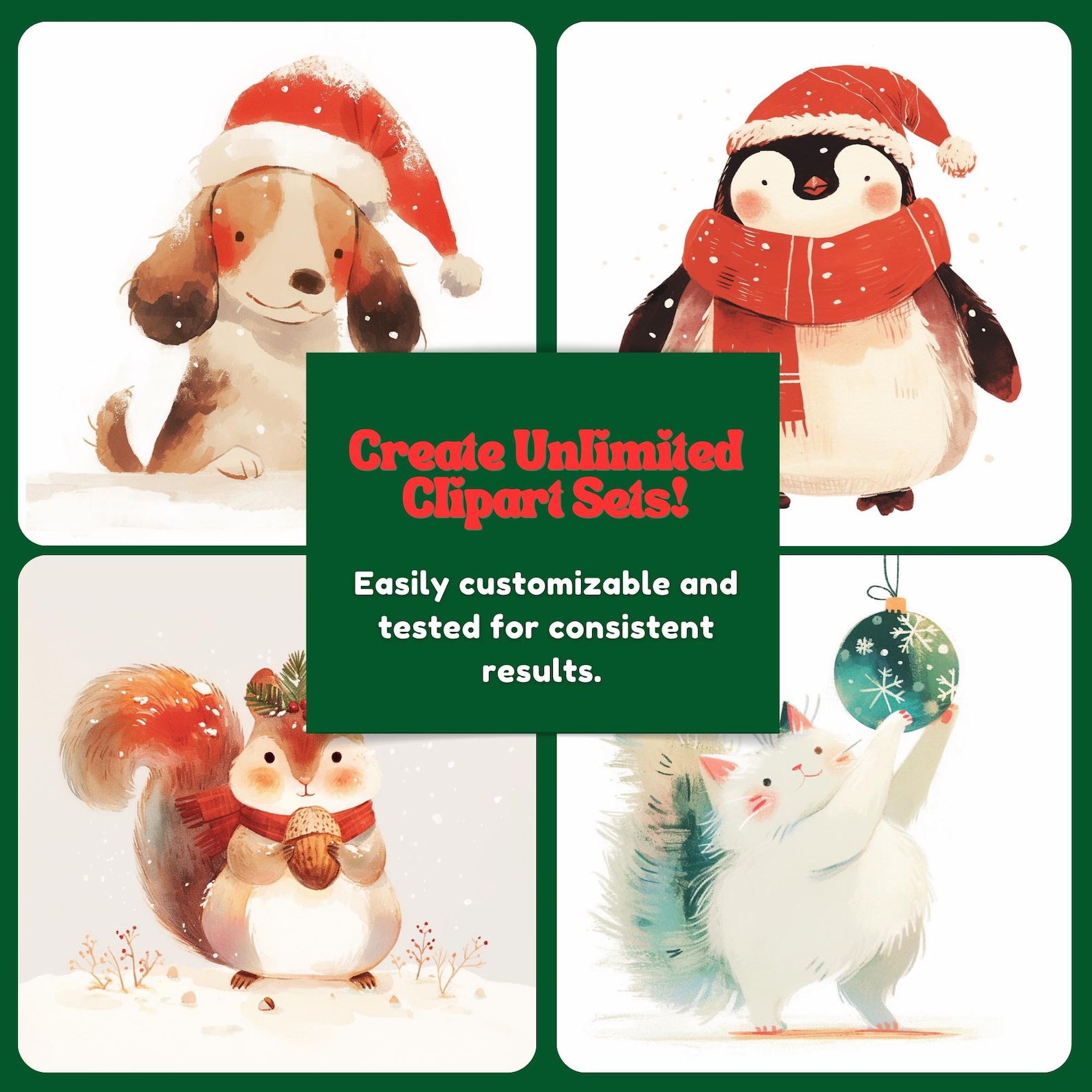 Whimsical Christmas Clipart PNG Images, Festive Holiday AI Art Bundle ...