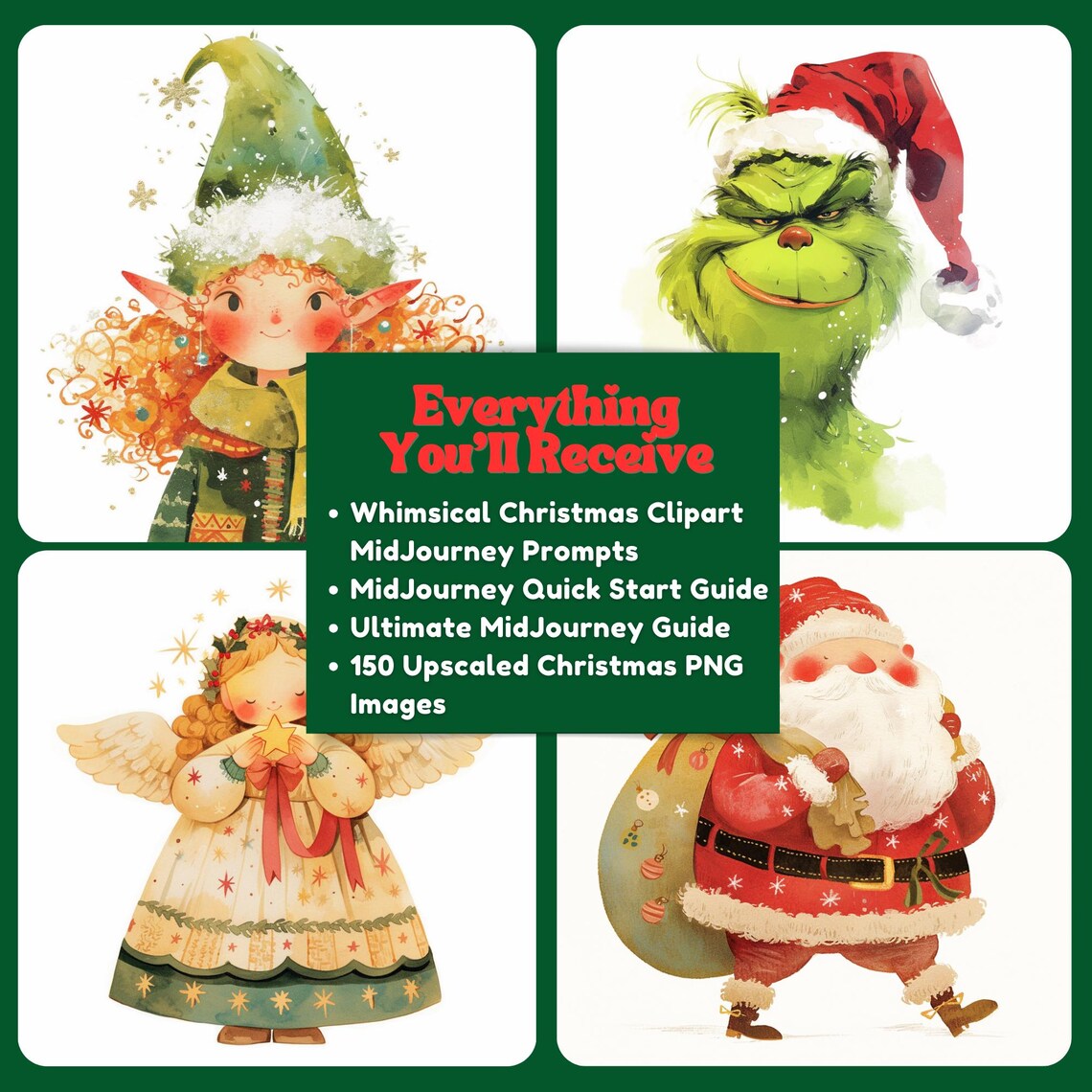 Whimsical Christmas Clipart PNG Images, Festive Holiday AI Art Bundle ...