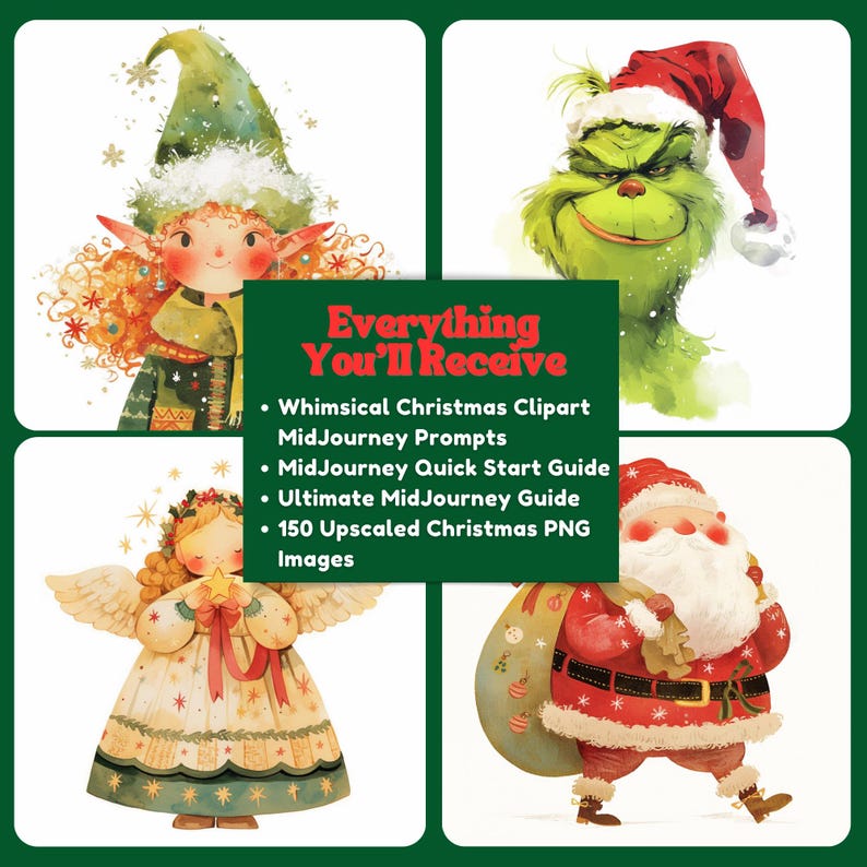 Whimsical Christmas Clipart PNG Images, Festive Holiday AI Art Bundle ...
