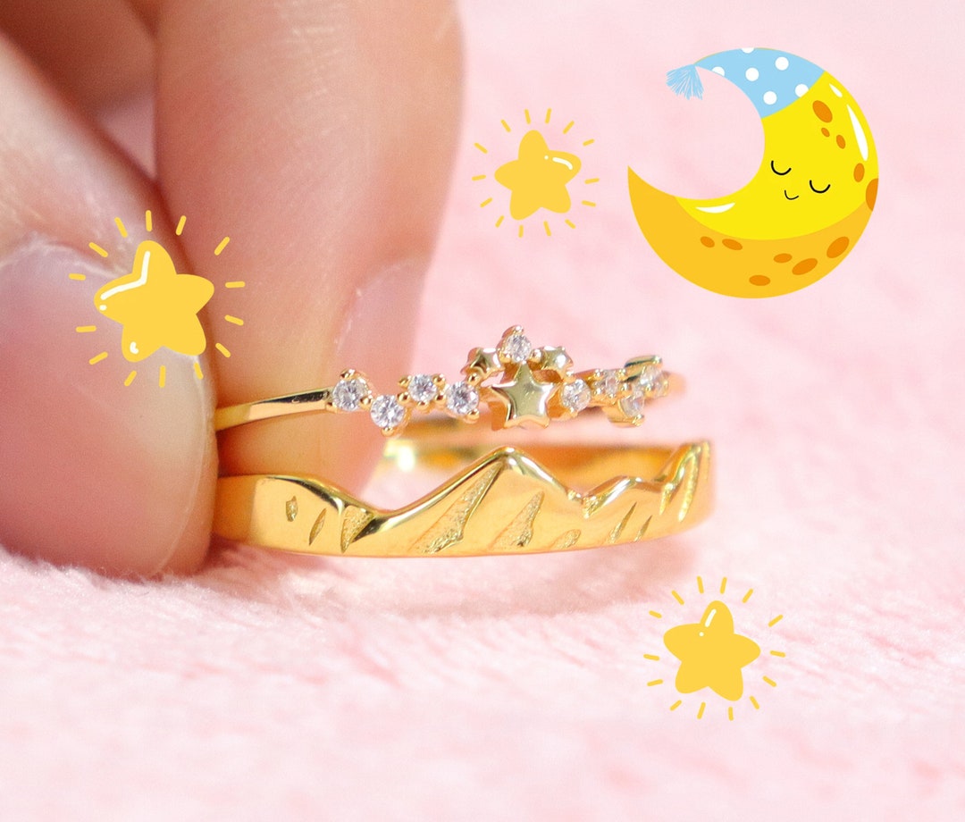 Sterling Silver Acotar Ring Set, Sparkle Star Ring, Mountain Peak Ring ...