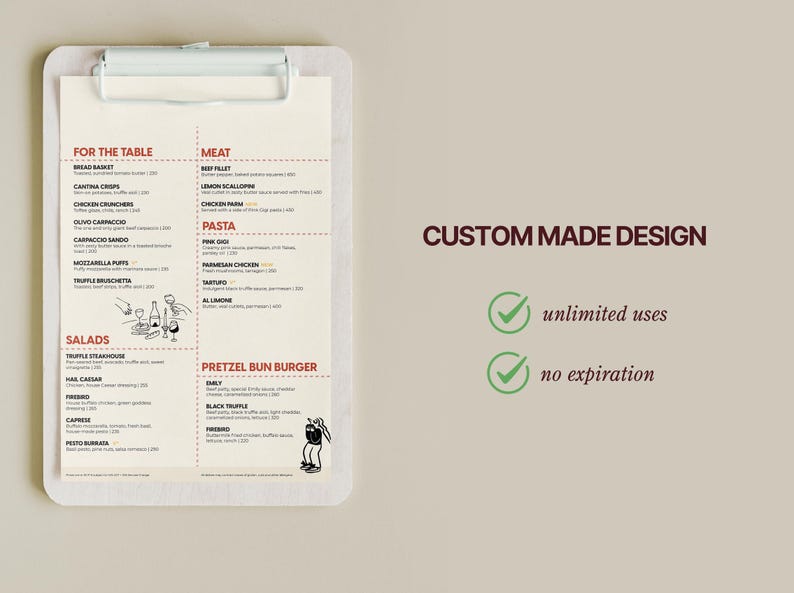 Editable Restaurant Two Page Menu Template, Yellow Red Customisable ...